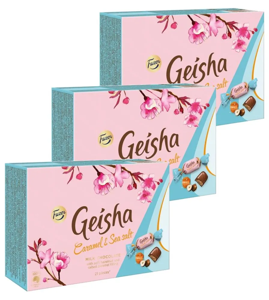 Fazer Geisha Конфеты с начинкой Caramel & Sea Salt, 3шт по 150г (Финляндия)