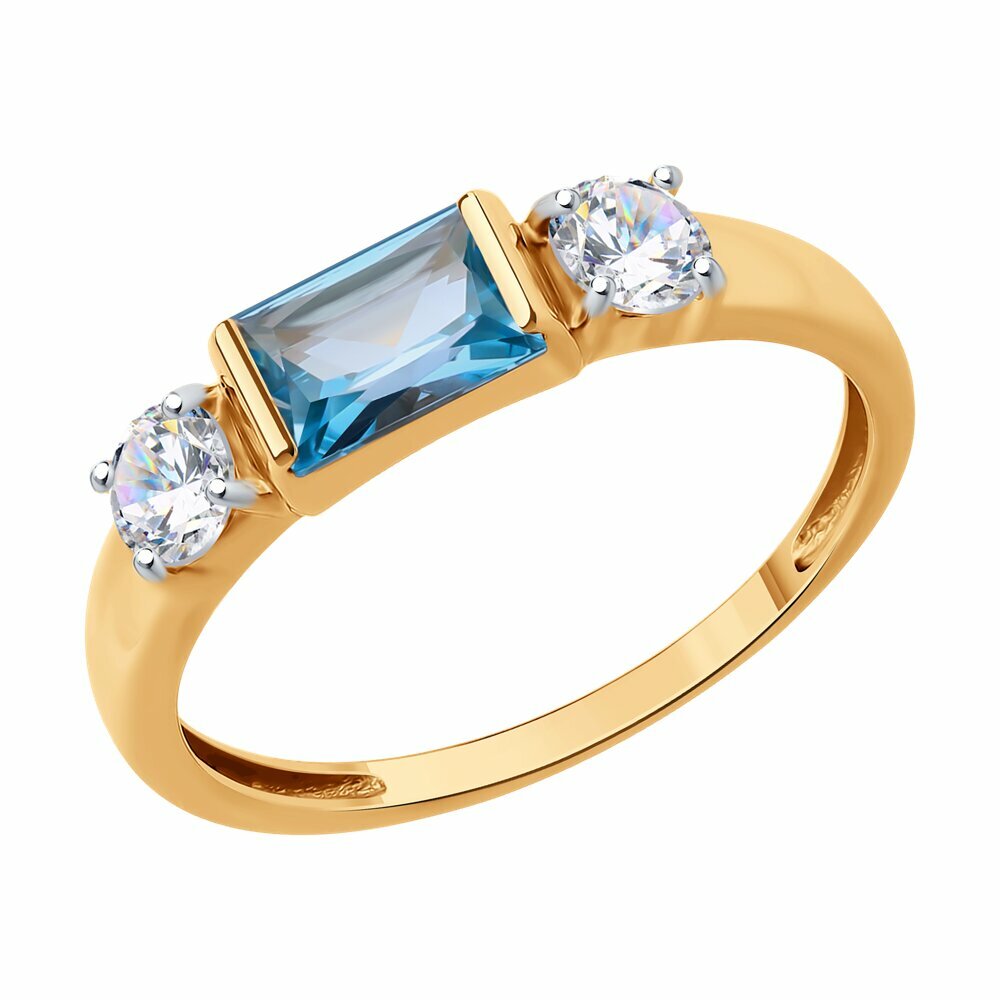 Кольцо, красное золото, 585 проба, фианит, топаз