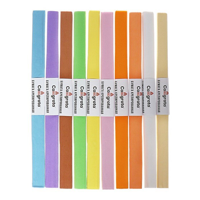 Набор бумаги крепированной в рулоне, 10 штук/10 цветов, 50 х 200 см, 30 г/м2, 6534521