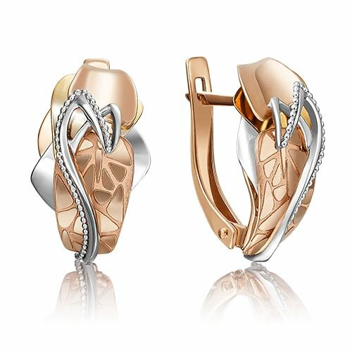 Серьги, комбинированное золото, 585 проба, родирование