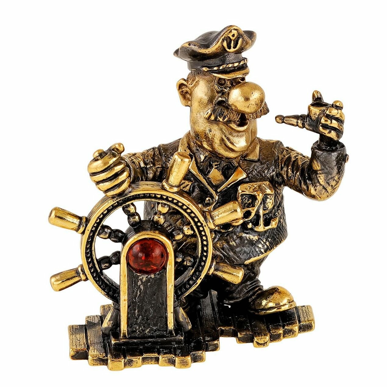 Фигурка с янтарем Капитан у штурвала 4.5х4 см