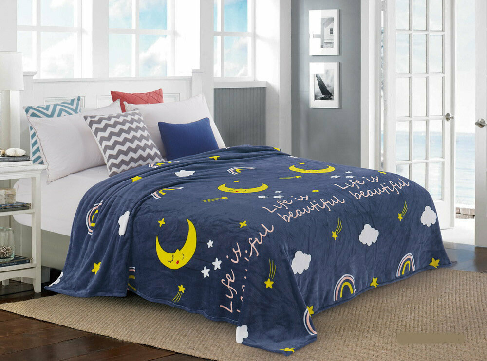 Плед Домашняя Коллекция "Звезды", плюшевый, евро, 200 см х 220 см, темно-синего цвета