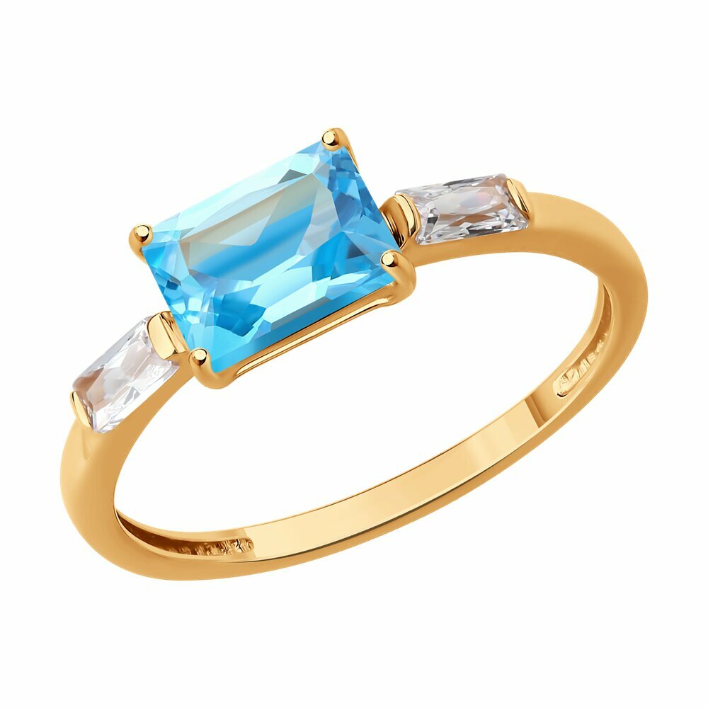 Кольцо, красное золото, 585 проба, фианит, топаз