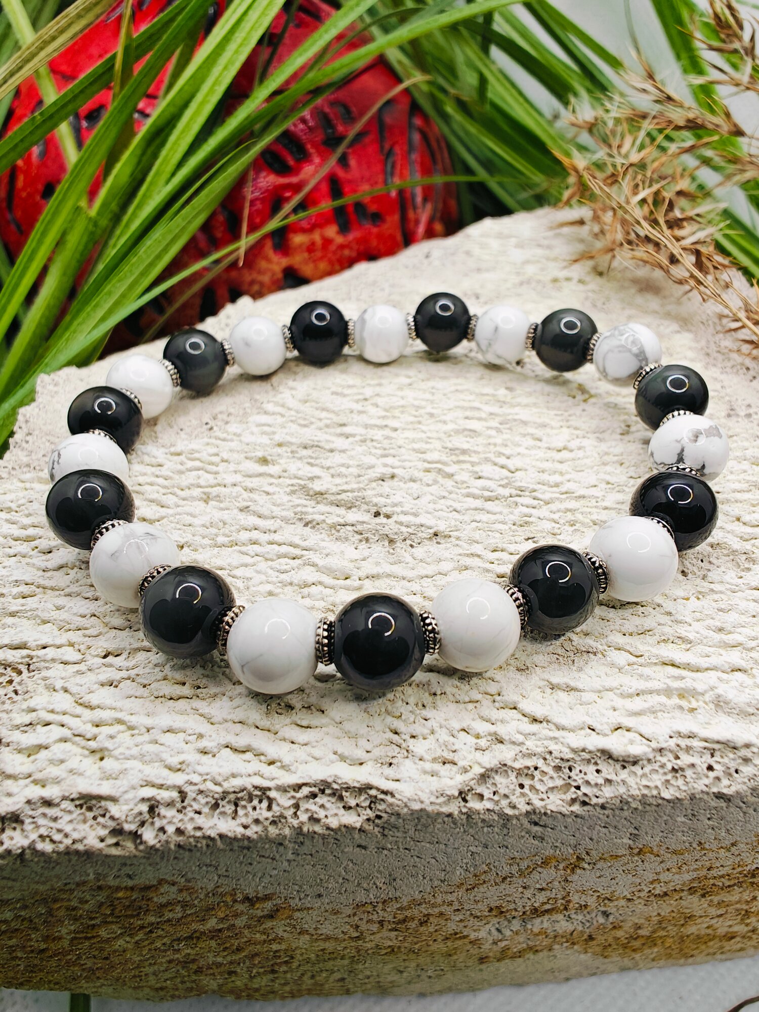 Браслет-нить, обсидиан, кахолонг