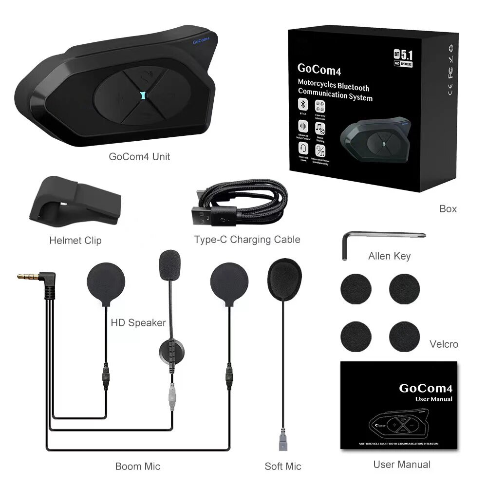 Bluetooth-гарнитура NOECI GOCOM4 для мотоциклетного шлема, BT 5,1