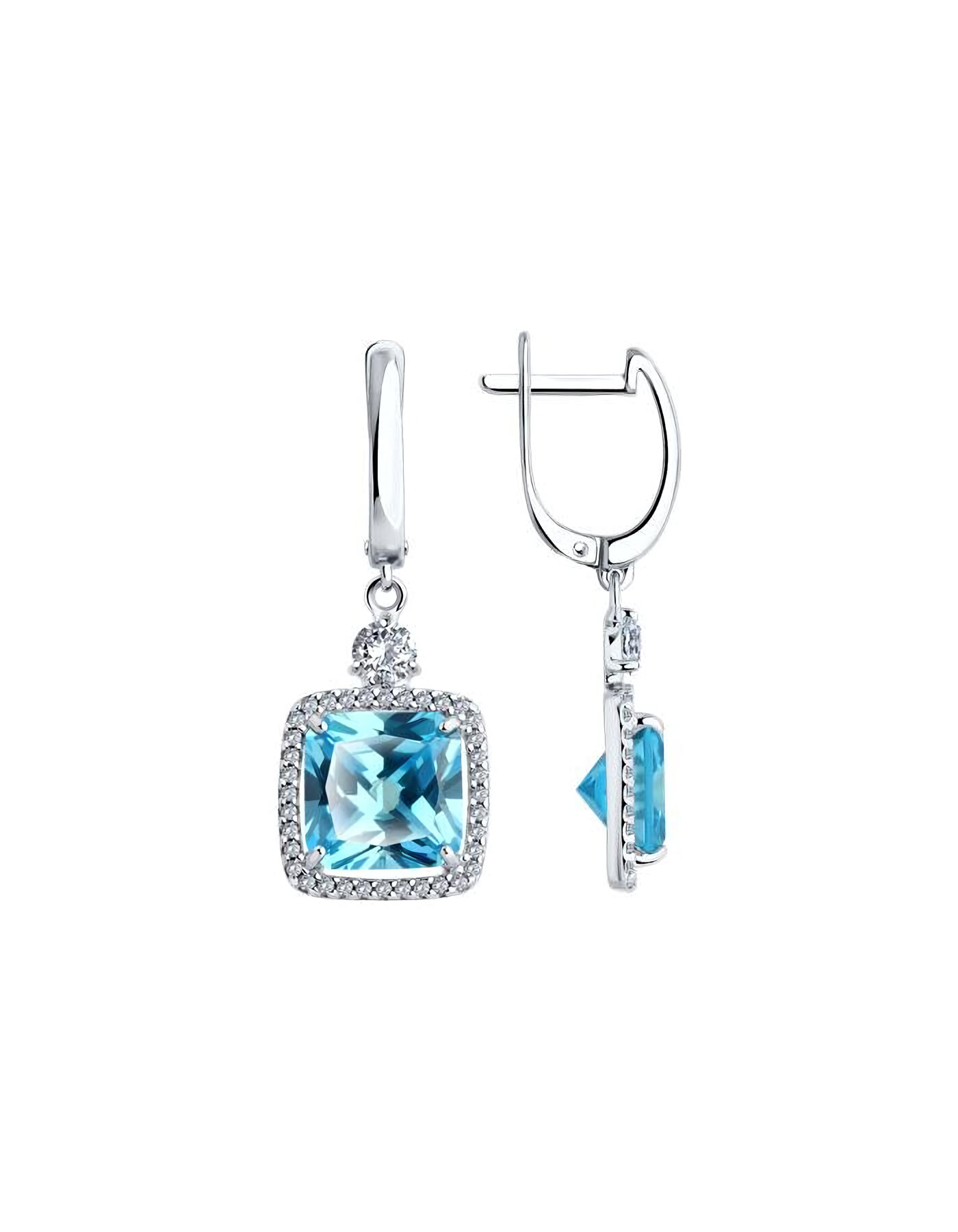 Серьги с подвесками, серебро, 925 проба, родирование, фианит