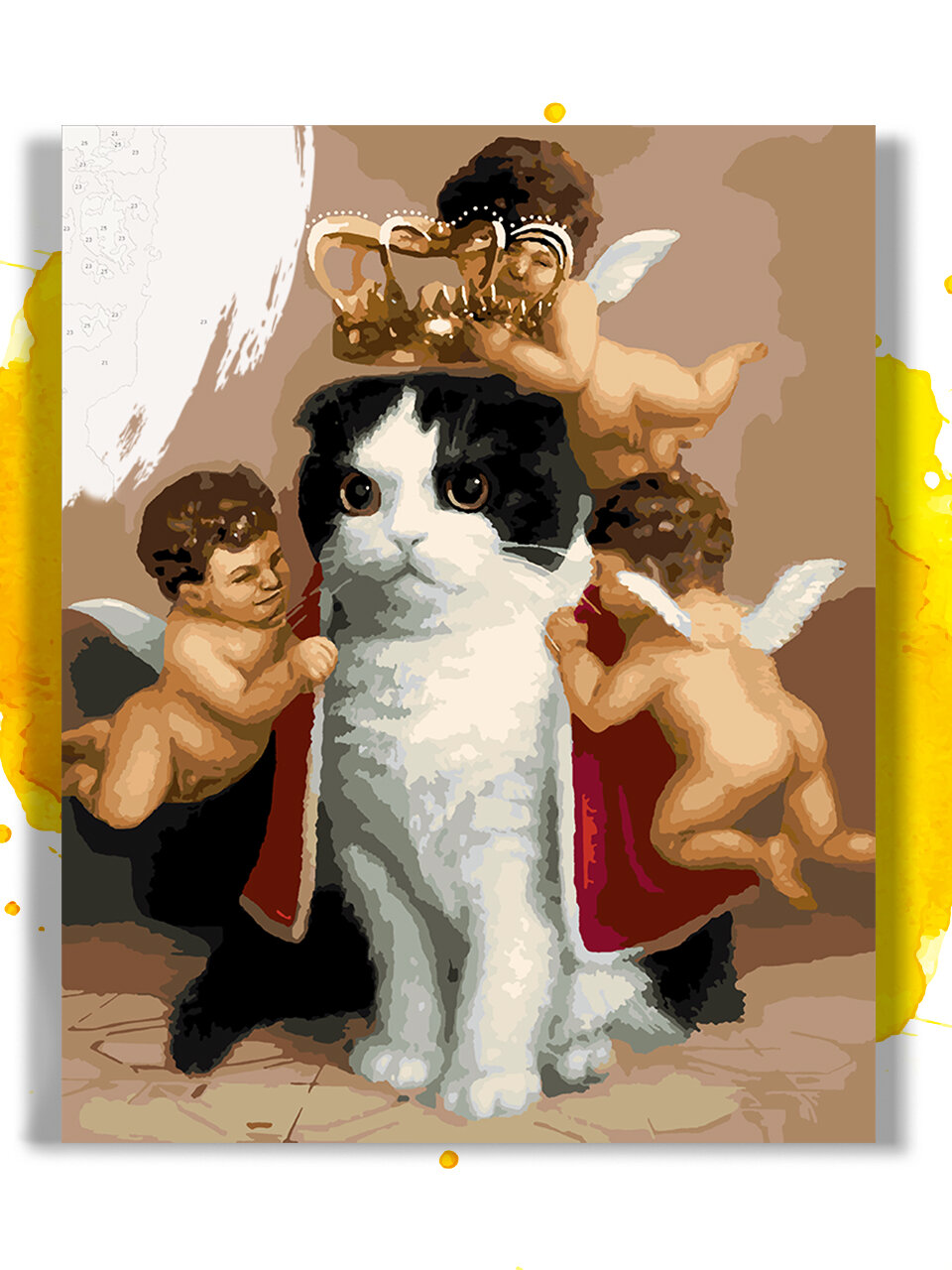 Картина по номерам на холсте Королевский котик и ангелы, 40 х 50 см