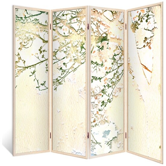 Ширма перегородка Декор Депо для комнаты деревянная "Деревья стиля" двухсторонняя с картинкой (абстр) 4 створки кремовый дуб 176х185 см 14 кг