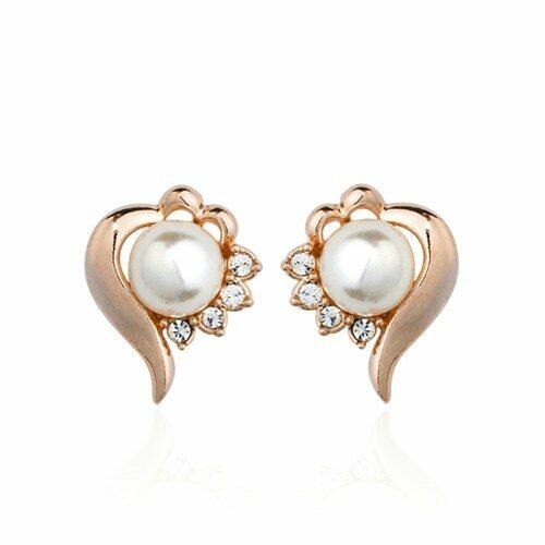 Серьги пусеты, жемчуг имитация, циркон