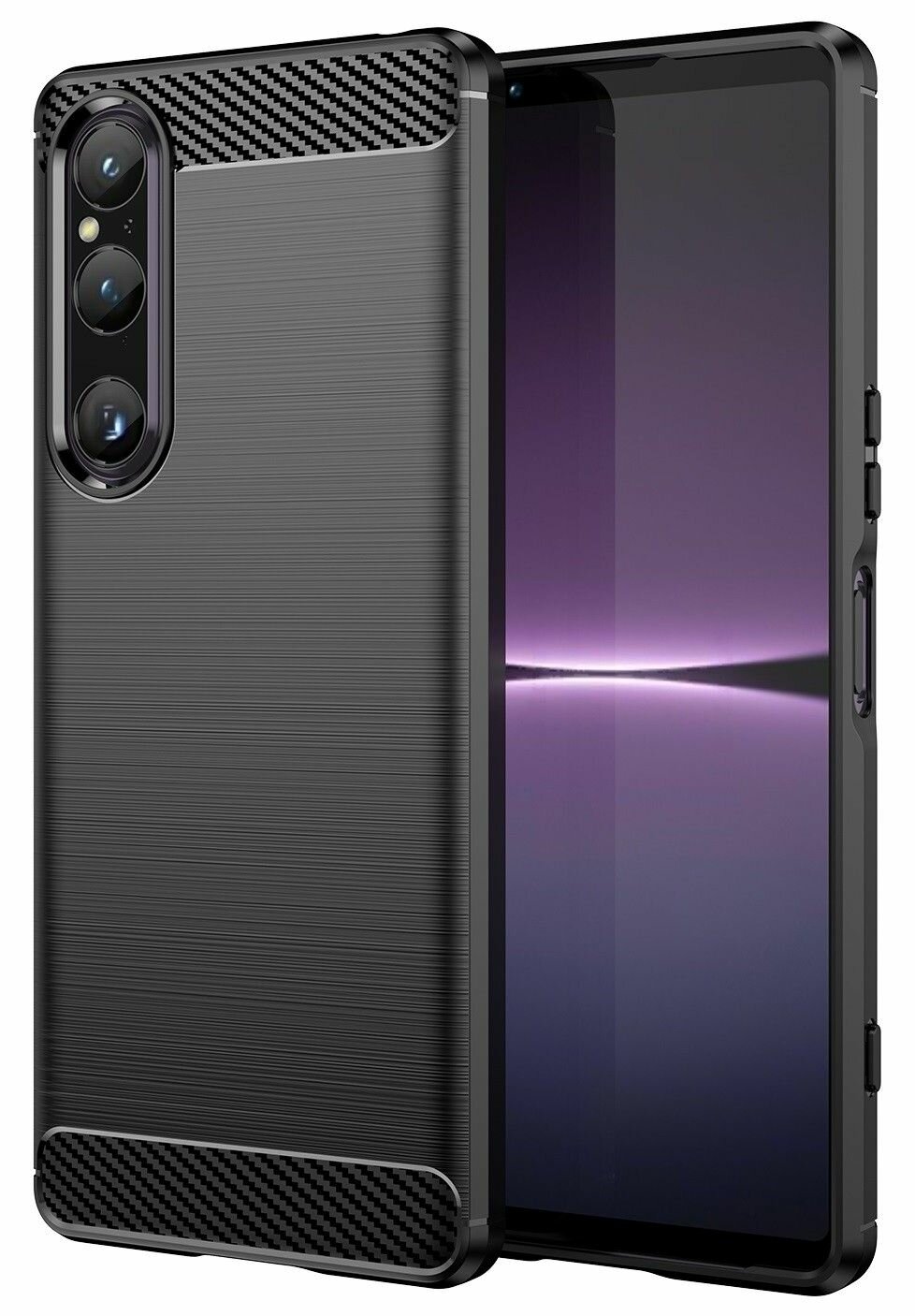 Чехол на Sony Xperia 1 V (Sony Xperia 1-5) силиконовый карбон сталь чёрный