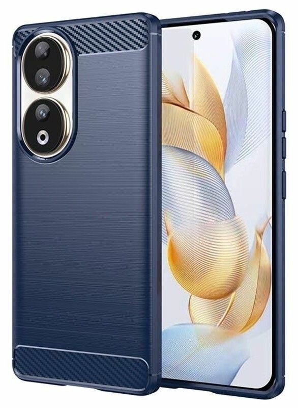Чехол на Honor 90 силиконовый карбон сталь синий противоударный