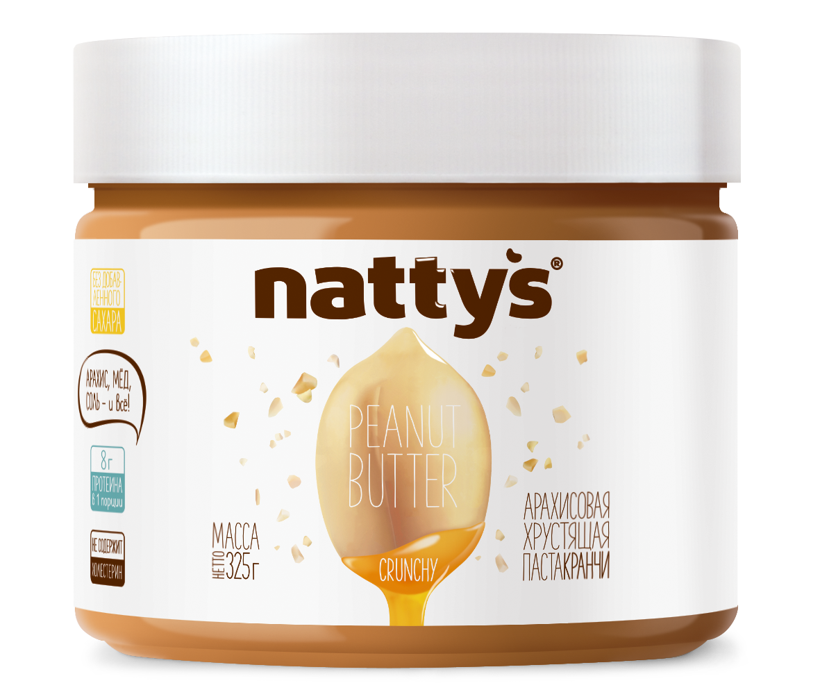 Паста арахисовая NATTYS Хрустящая с медом, 325г