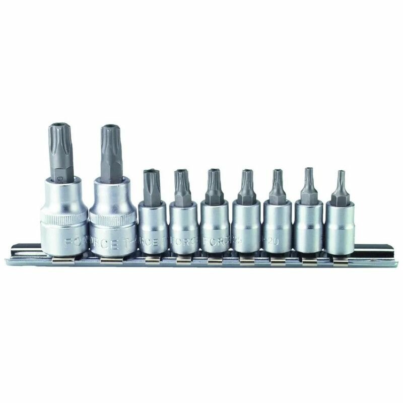 Головки-биты 1/4", 3/8" Torx 5-гранных с отверстием, TS10-TS50, на планке, Force 3095