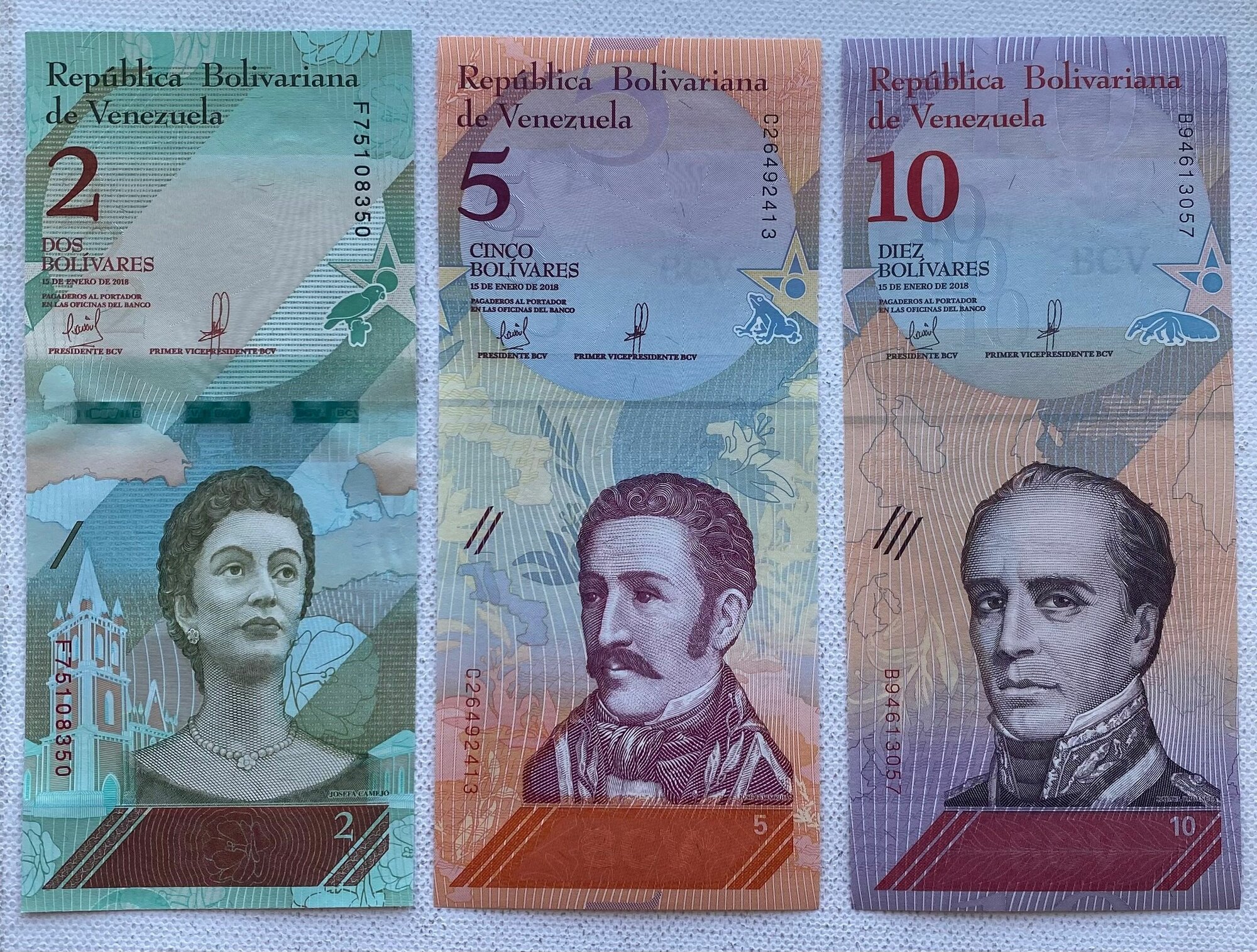 Венесуэла Набор: 2, 5, 10 боливар, 2018 года 3 штуки "Животные, Фауна" (Unc