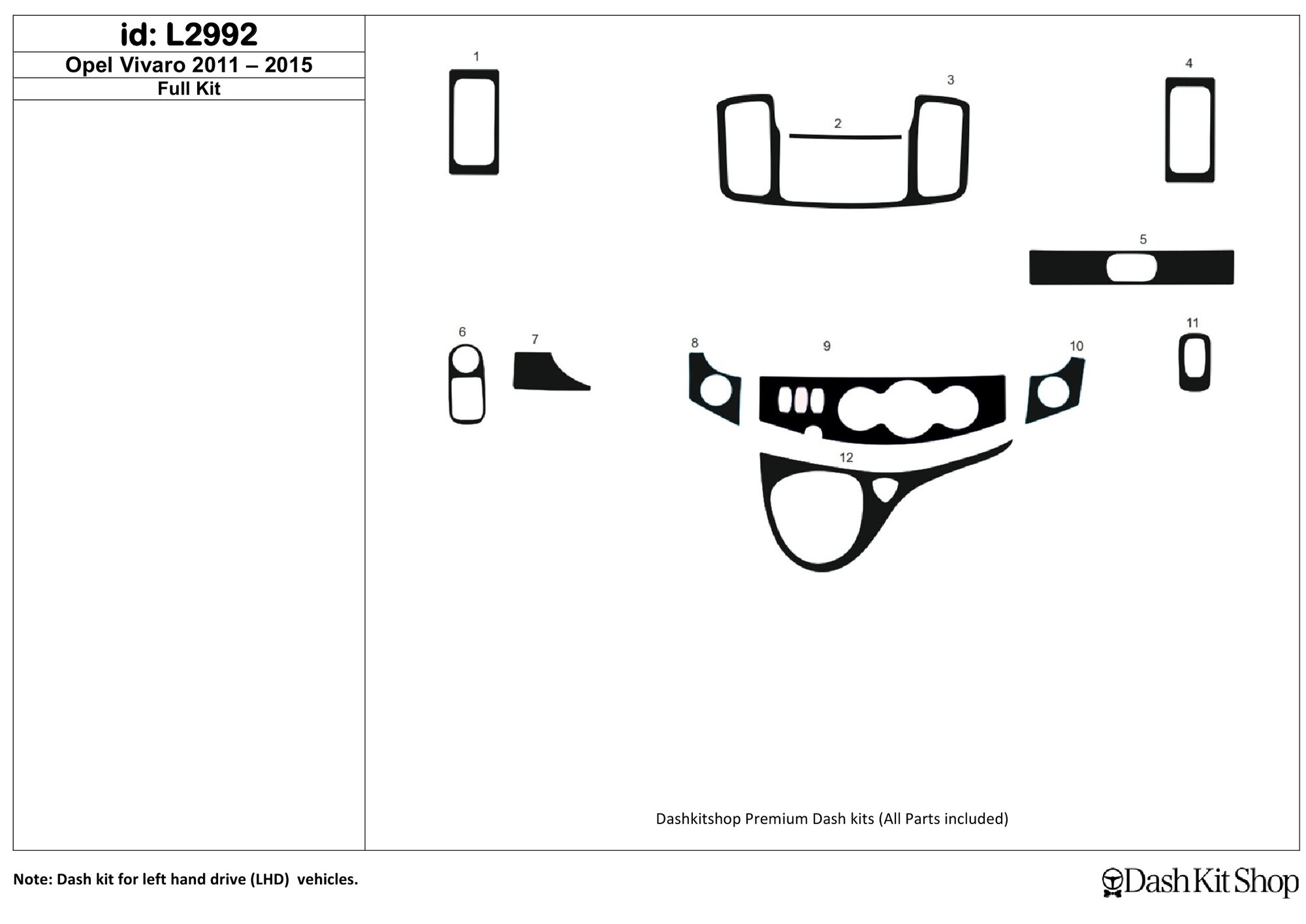 Накладки салона под дерево, карбон, алюминий для Opel Vivaro 2011-2015. Комплект L2992.