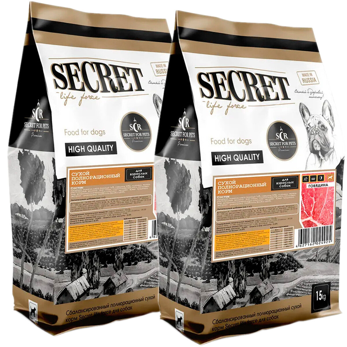 Сухой корм SECRET LIFE FORCE для взрослых собак всех пород с говядиной (15 + 15 кг)