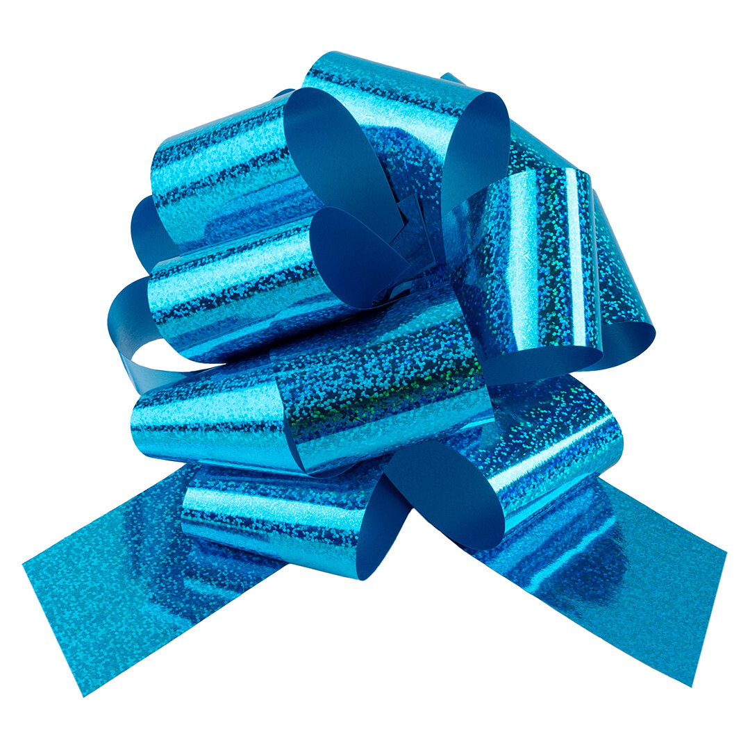 Бант Шар, Голубой, Голография, 21 см, 1 шт. в упак.