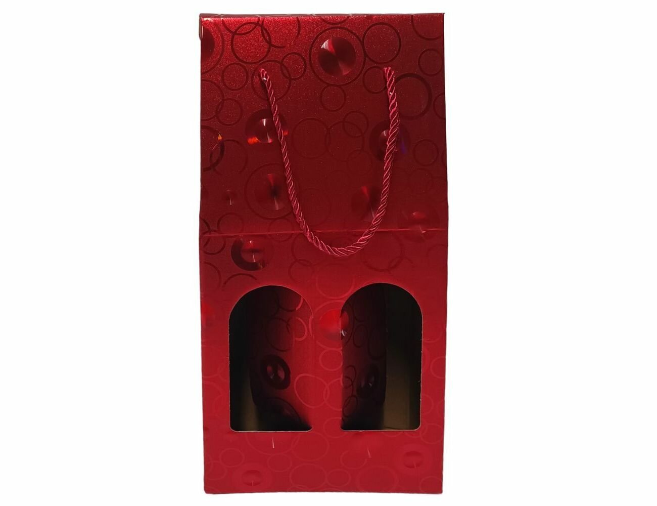 Подарочный пакет-коробка для бутылок, бумага, красный, 38х19 см, Due Esse Christmas