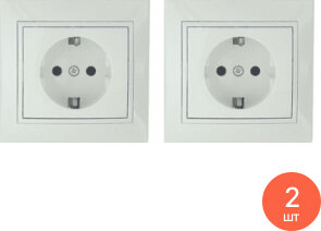 Розетка силовая штепсельная Lezard / Лезард Mira, белая 1-местная керамика с заземляющими контактами, скрытая установка (859658) 701-0202-122 / электрооборудование (комплект из 2 шт)