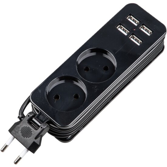 Удлинитель серии Uniel Travel, шнур 1,5м, 2 гнезда S-CT2-1,5U BLACK