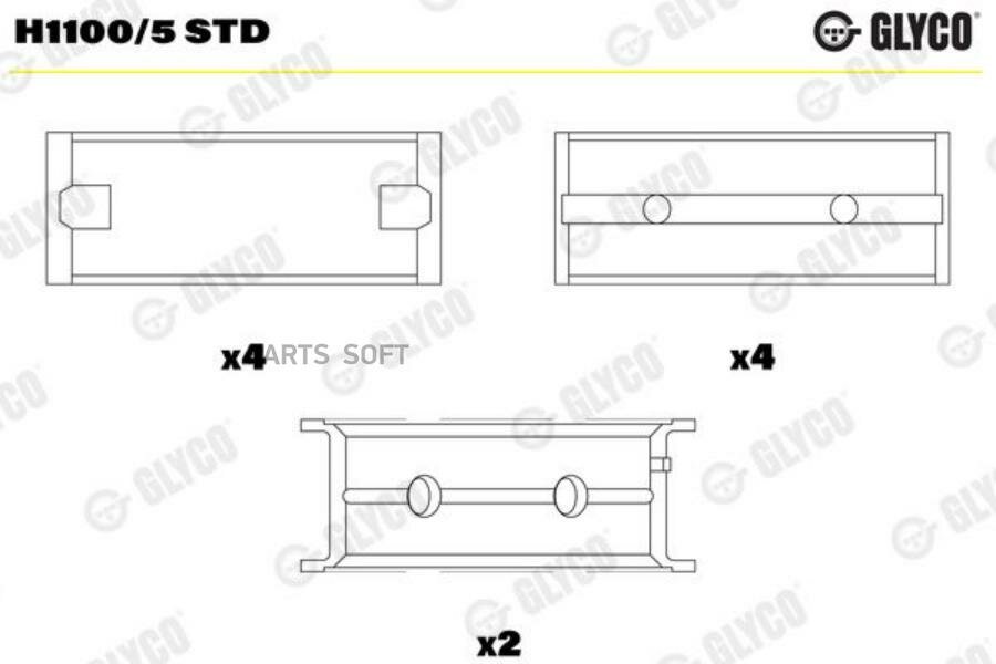Вкладыш коренной (STD/ к-т) Ford Fiesta 95-19 / Focus 98-19 ASDA; ASDB; DHA; DHB; DHC; DHD; DHE; DHF; DHG; FH GLYCO H1100/5 STD | цена за 1 шт