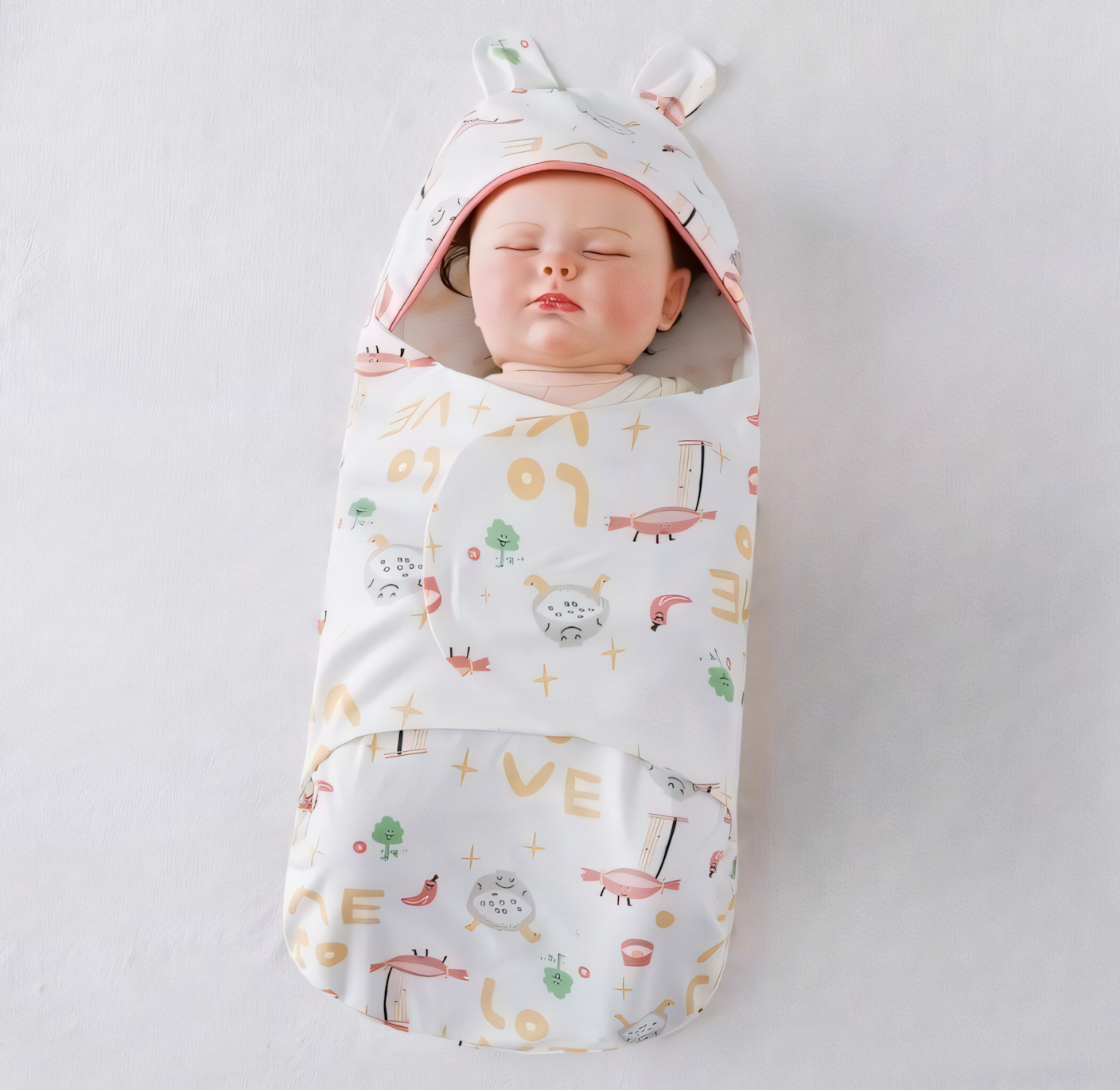 Конверт-кокон Baby Yue Rabbit для новорожденных, двухслойный, 62 см, алфавит и краб