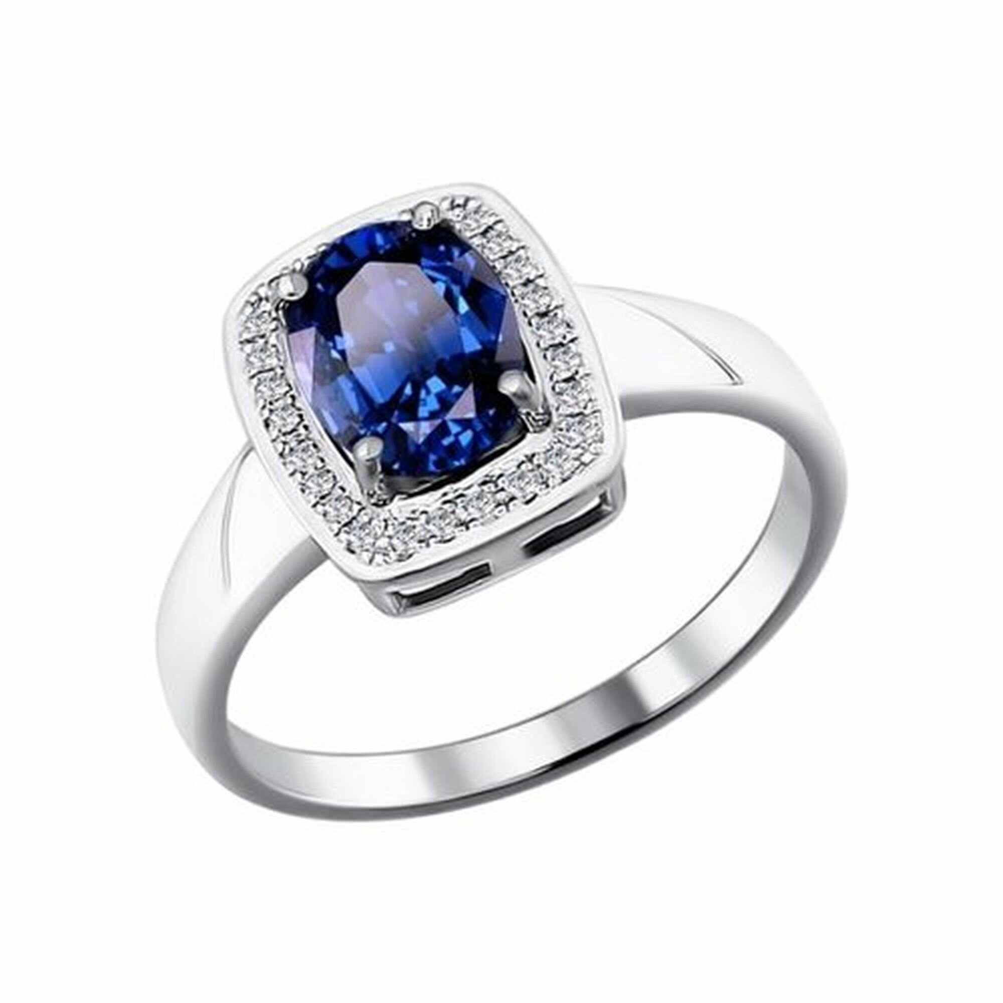 Кольцо, белое золото, 585 проба, бриллиант, сапфир