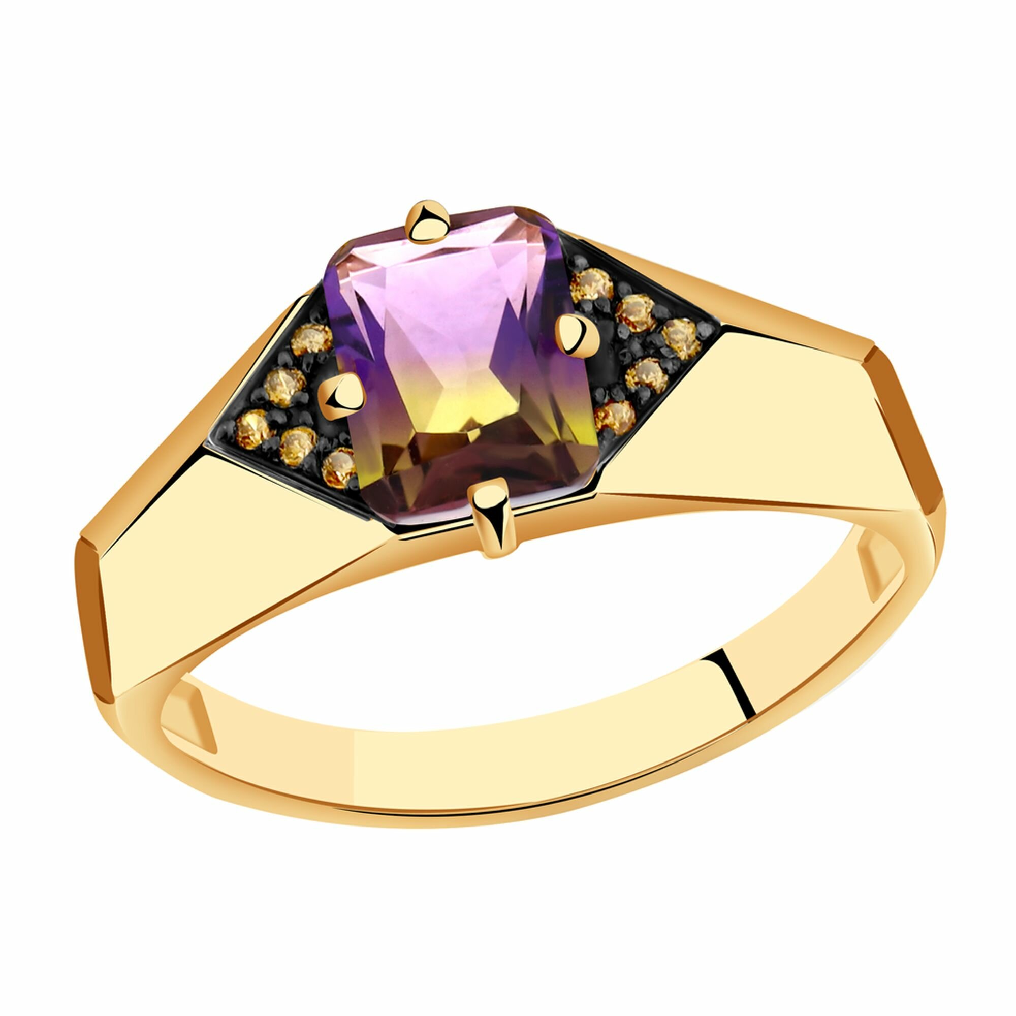 Кольцо, красное золото, 585 проба, аметрин, фианит