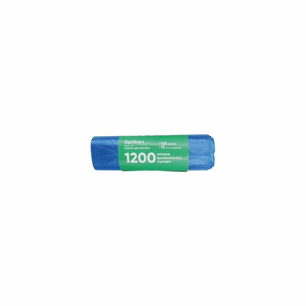 Пакеты для мусора ПНД 70x110 см, 120 л, синие, в рулоне 10 шт. Optiline 23-0100