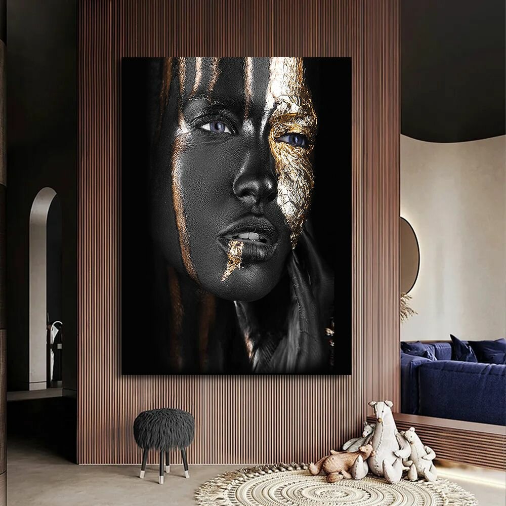 Картина "Африканка", 60x80 см, на подрамнике, африканский поп-арт, дерево