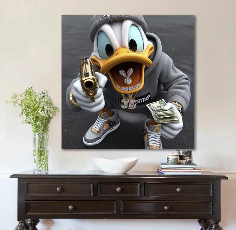 Картина "Скрудж МакДак", поп-арт, холст, дерево, на подрамнике, 70x70 см