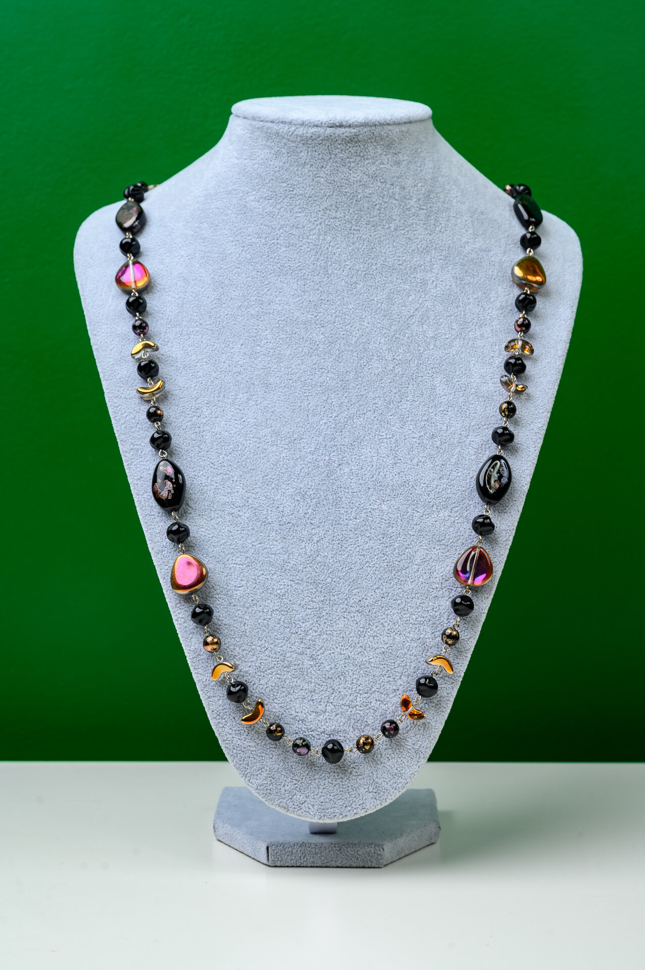 Бусы, металл, стекло, хрусталь