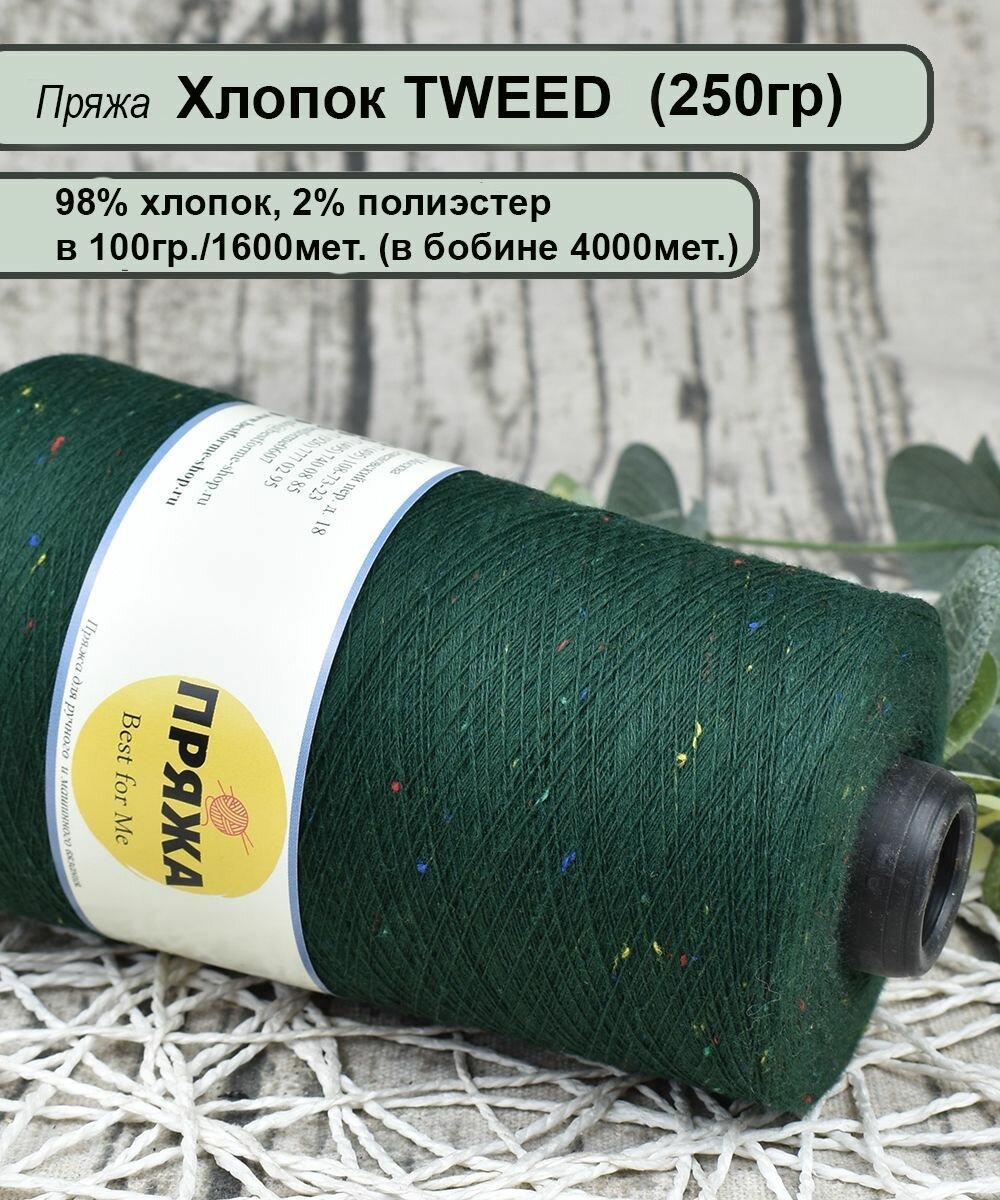 Хлопок TWEED 98% хлопок, 2% полиэстер 100гр./1600мет. цв.025 зеленый-цвет. (вес 250гр)