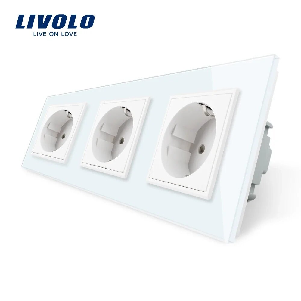 Livolo Стандарт ЕС тройная розетка из хрустального стекла White