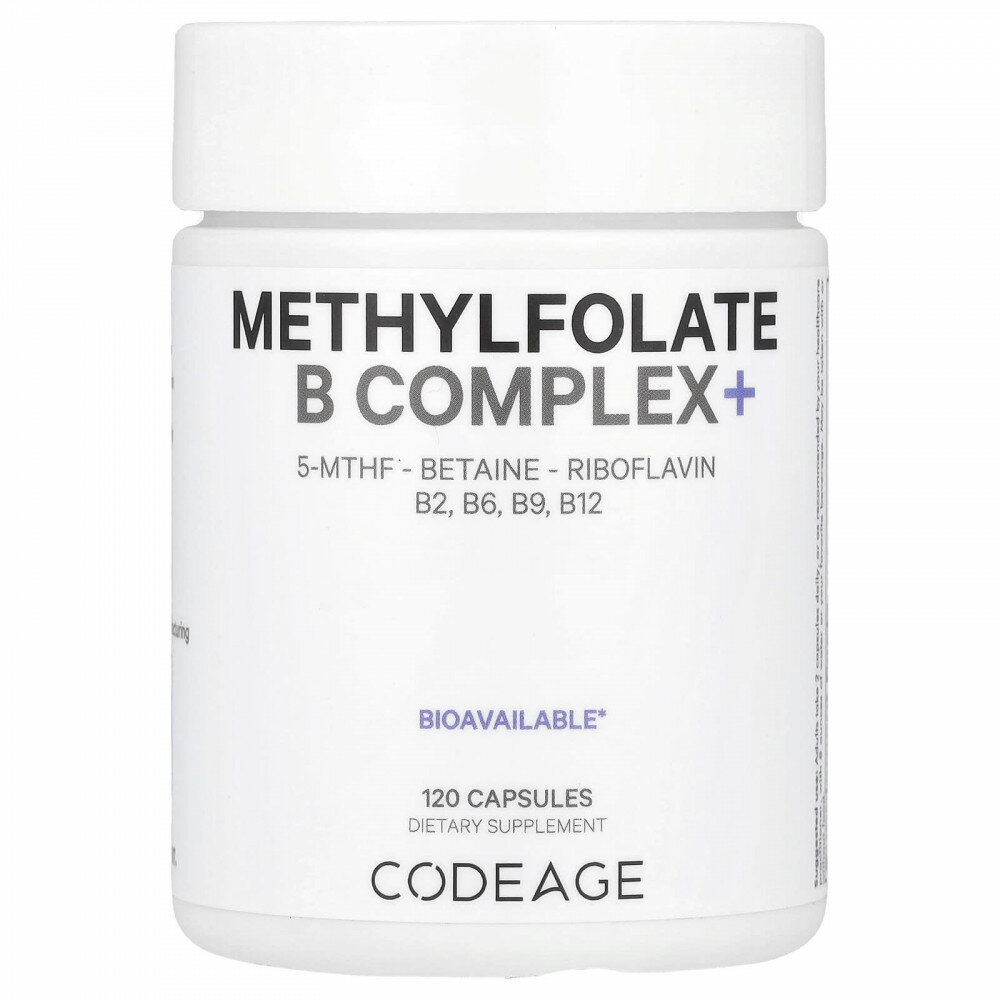 Codeage, Methylfolate B Complex+, комплекс витаминов группы B с метилфолатом, 120 растительных капсул