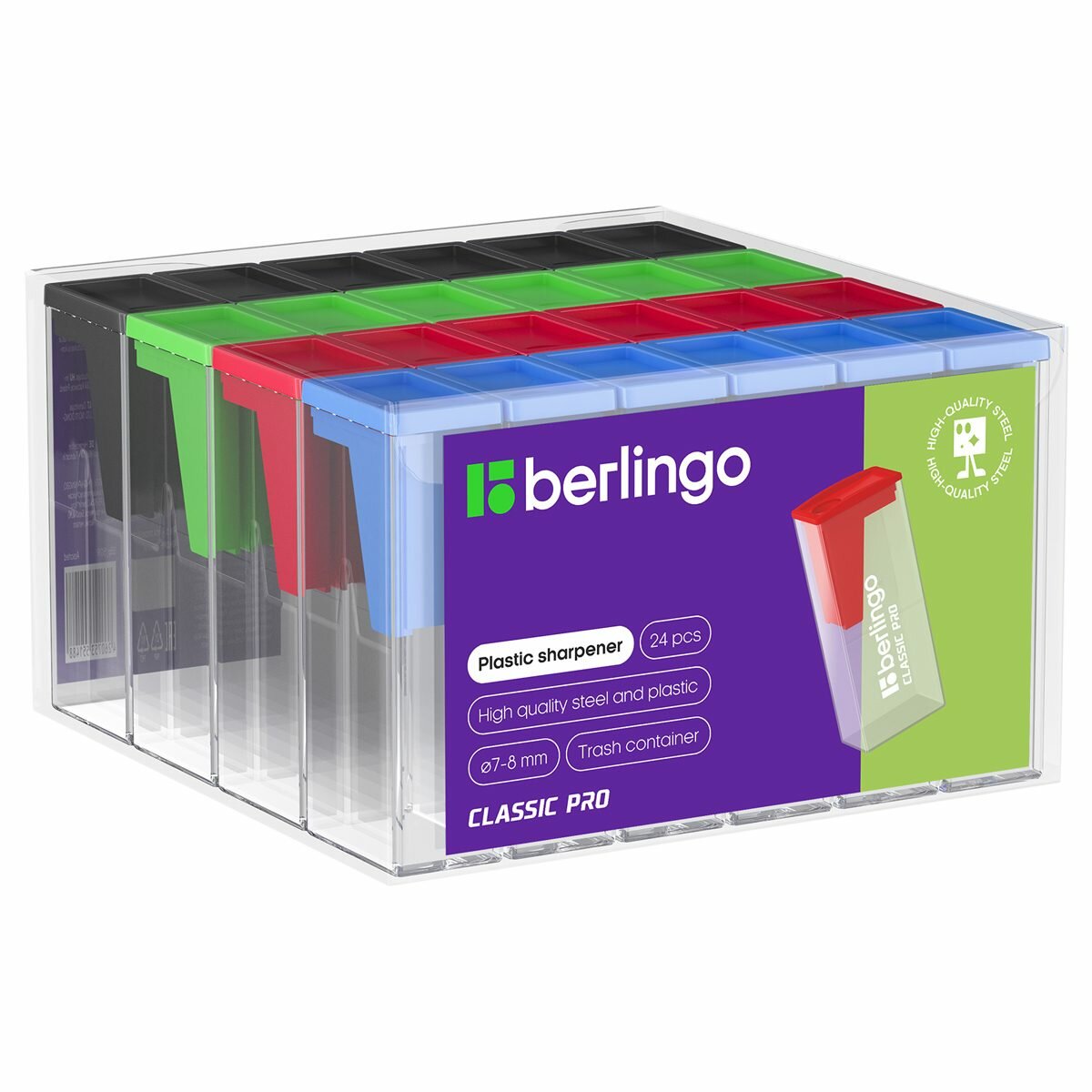 Точилка ручная пластиковая Berlingo Classic Pro (1 отверстие, с контейнером) (BBp_15019), 720шт.