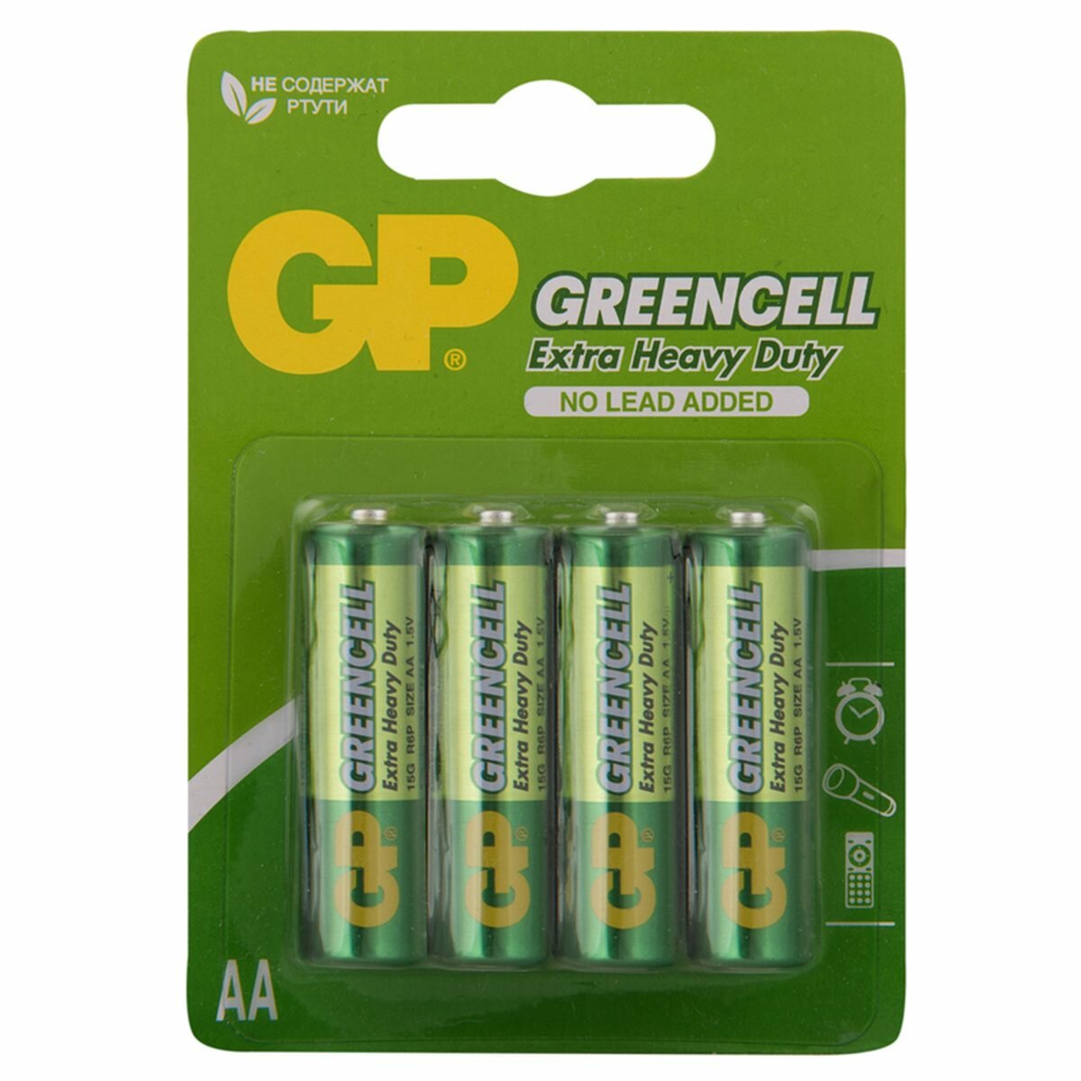 Батарейка GP Greencell AA/R06 (1.5 В) солевая (блистер, 4шт.) (GP 15G-2CR4)