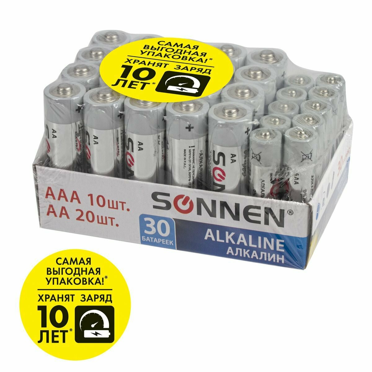 Батарейка Sonnen AA/LR06+ААА/LR03 (1.5 В) алкалиновая (пластик. короб, 20+10шт.) (455097)