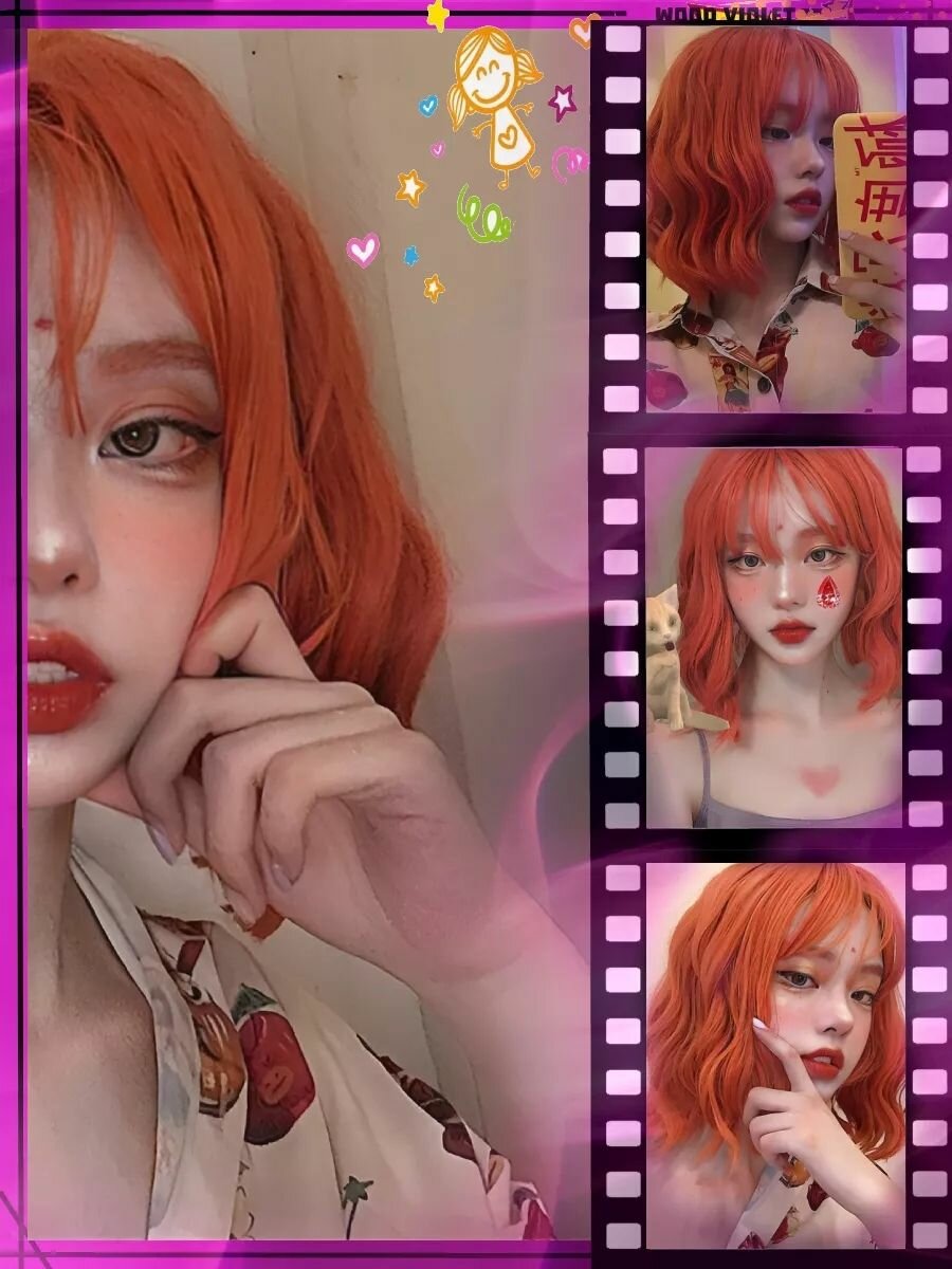 Парик с челкой розовый