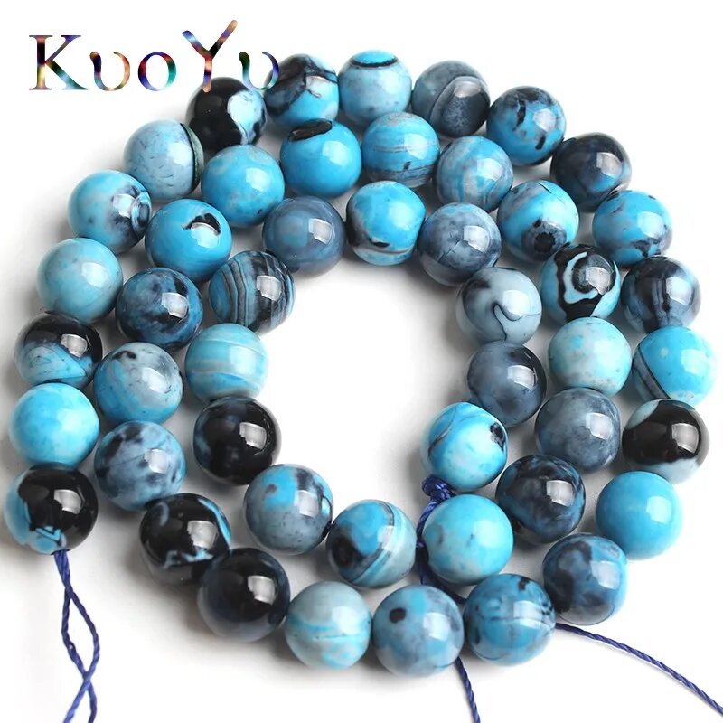 Бусины из голубого огненного агата Kuoyu 6/8/10 мм 8mm 46pcs beads
