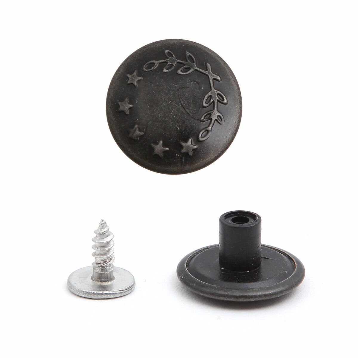 81803 Пуговицы джинсовые 17мм 'Лавровый венок' цв. металл, черненый, упак(6шт) PONY