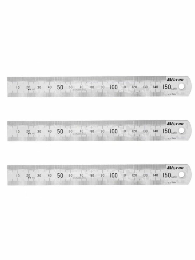 Micron Линейка измерительная 150х19 мм металлическая, 3 шт
