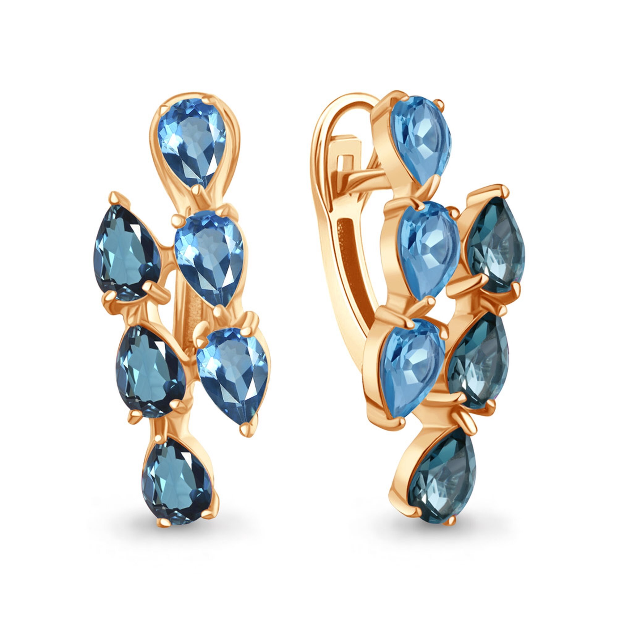 Серьги, серебро, 925 проба, золочение, Лондон топаз, топаз