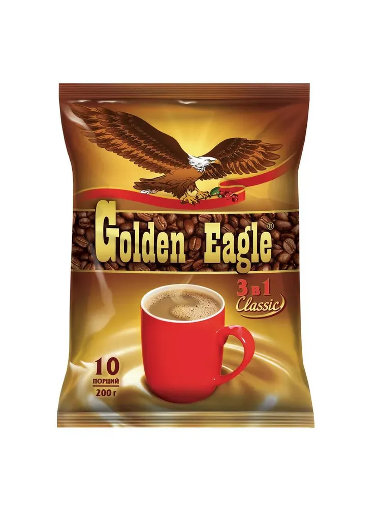 Кофе 3 в 1 Golden Eagle Classic Негреско, растворимый, с сахаром и сливками, 20 г, 10 пакетиков
