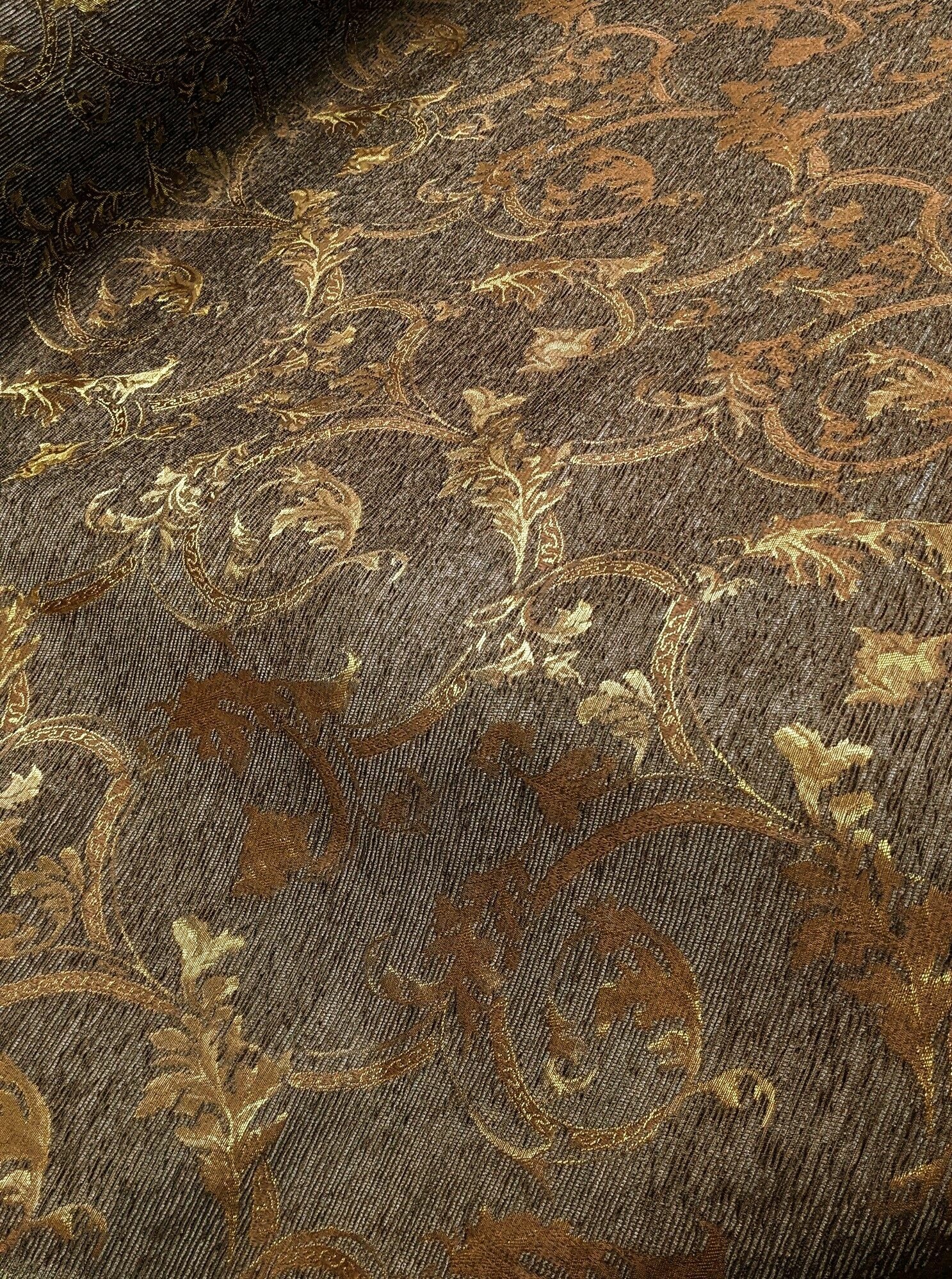 Ткань мебельный гобелен (велюр) "Вензеля" для обивки мебели, коричневый, 5 метров