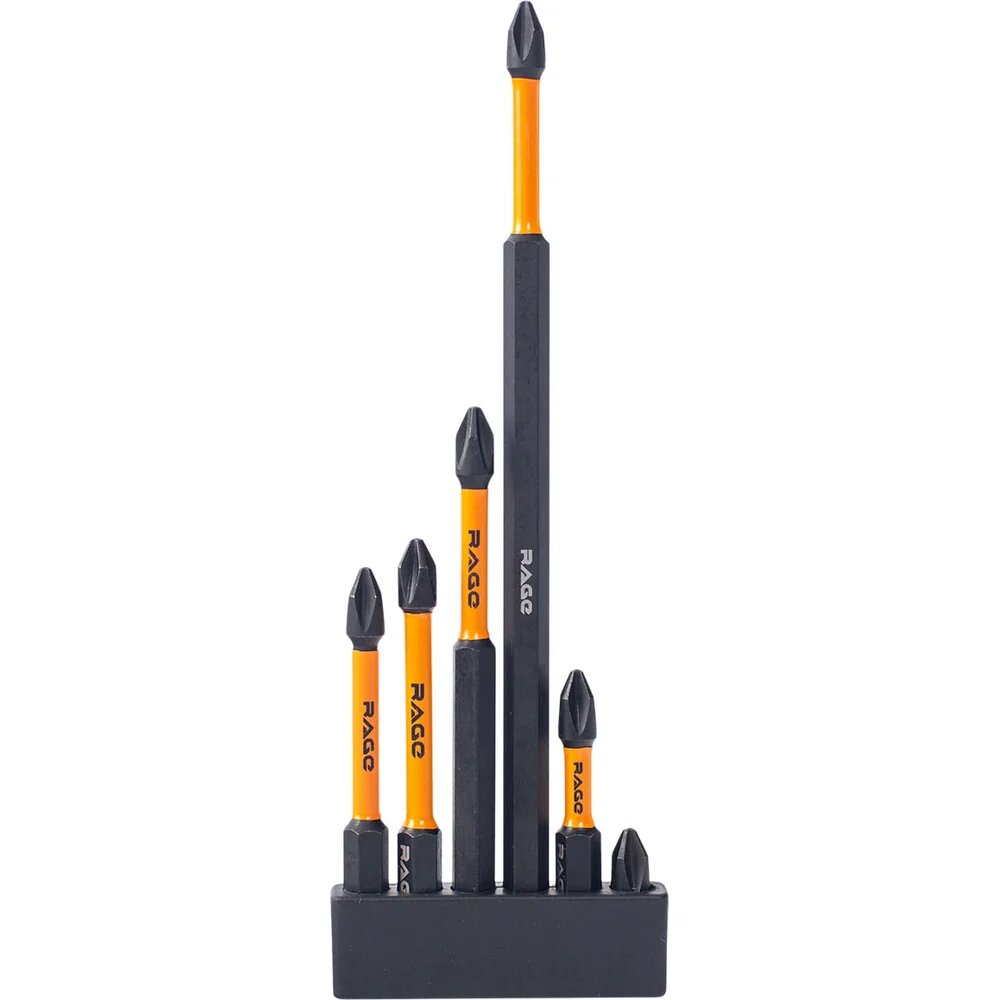 Набор бит торсионных RAGE S2, PH2 (25мм, 50мм, 65мм, 70мм, 90мм, 150мм), 6шт, Rage комплект из шести бит разной длины