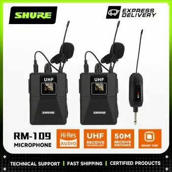 Shure Микрофон петличный Shure(1 перетаскивание 2) Беспроводной микрофон типа Lavalier, тип динамической катушки UHF, подходит для конференций, обучения, тренеров, на открытом воздухе, черный матовый