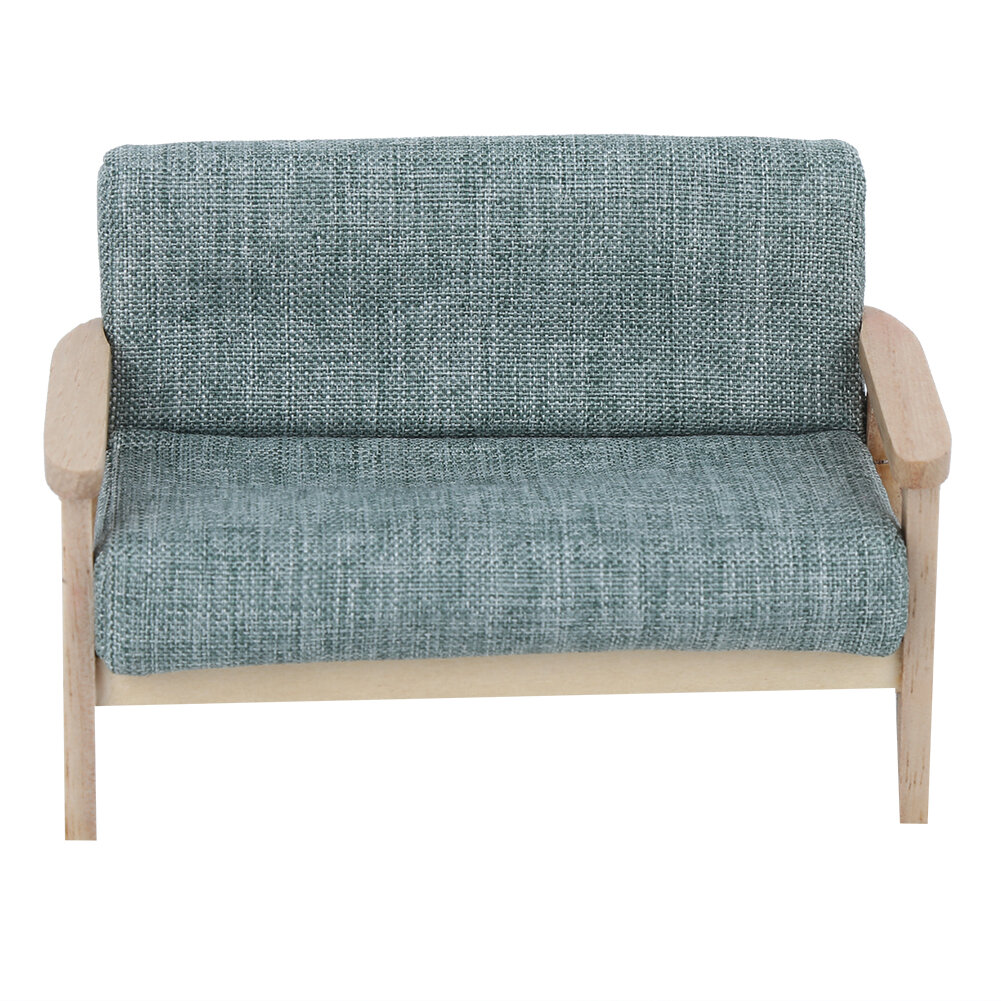 Миниатюрная игрушечная мебель для кукольного домика в масштабе 1:12: японское деревянное кресло, тканевый диван, зеленый цвет.