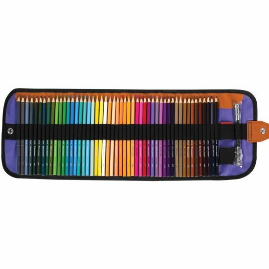 Карандаши Brauberg цветные супермягкие яркие классические в пенале-скрутке MAX 50 цветов + держатель и точилка, натуральное дерево, 182007