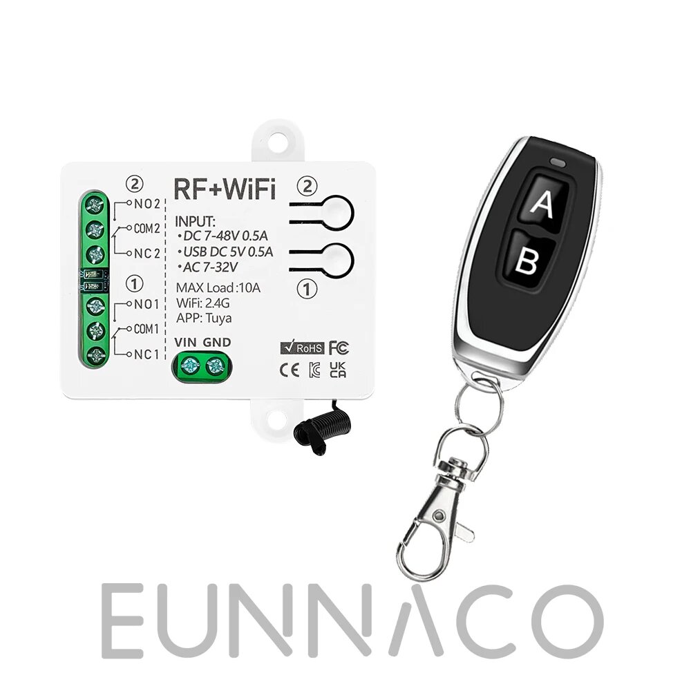 RF TUYA Wi-Fi умный переключатель DC 12 В 24 В 48 В 2CH сухое контактное реле беспроводной пульт дистанционного управления для Google Home Alexa Light Fan 1Receiver 1Remote